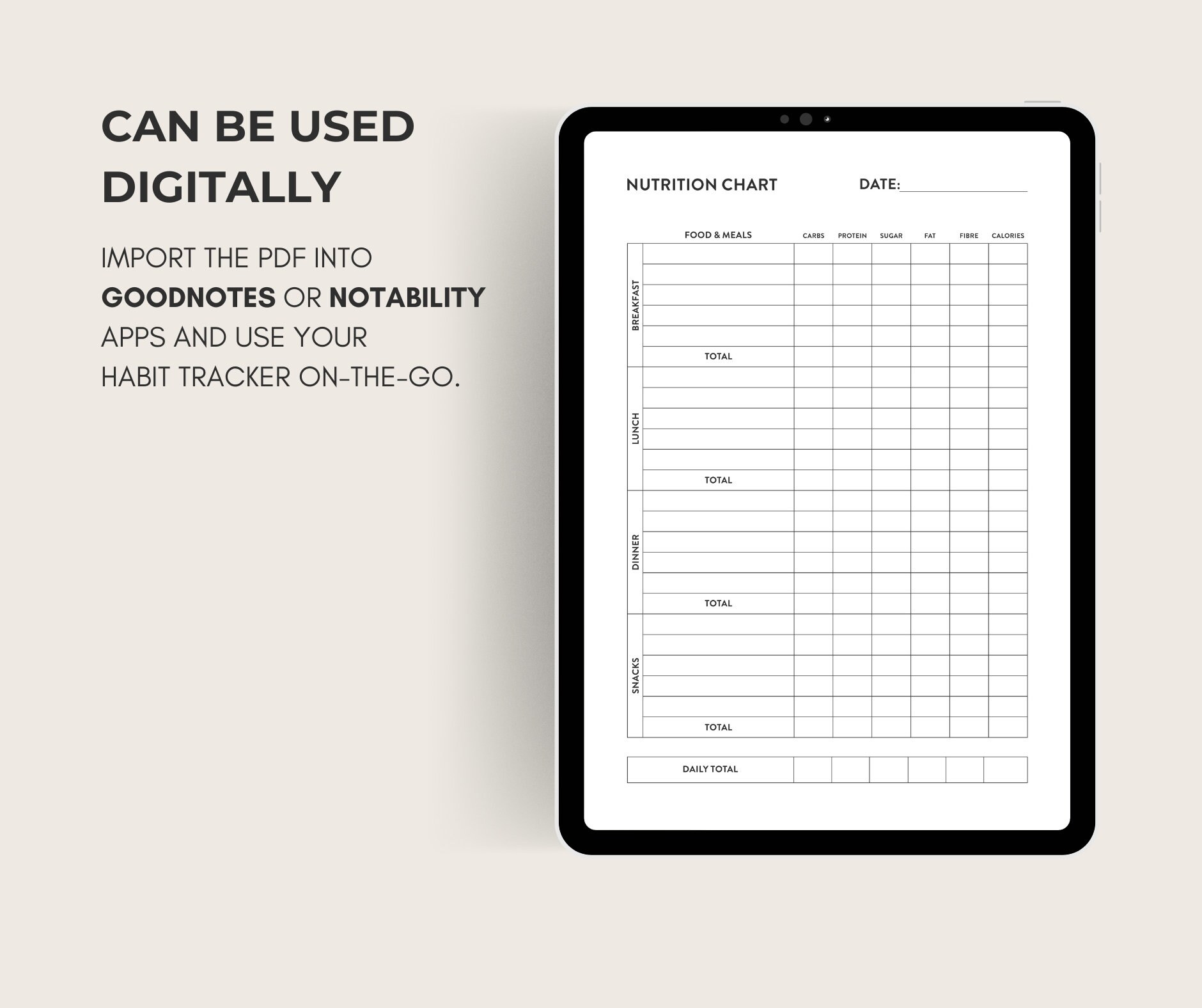 Daily Nutrition Chart, Printable/digital | Instant Download | Food Log ...