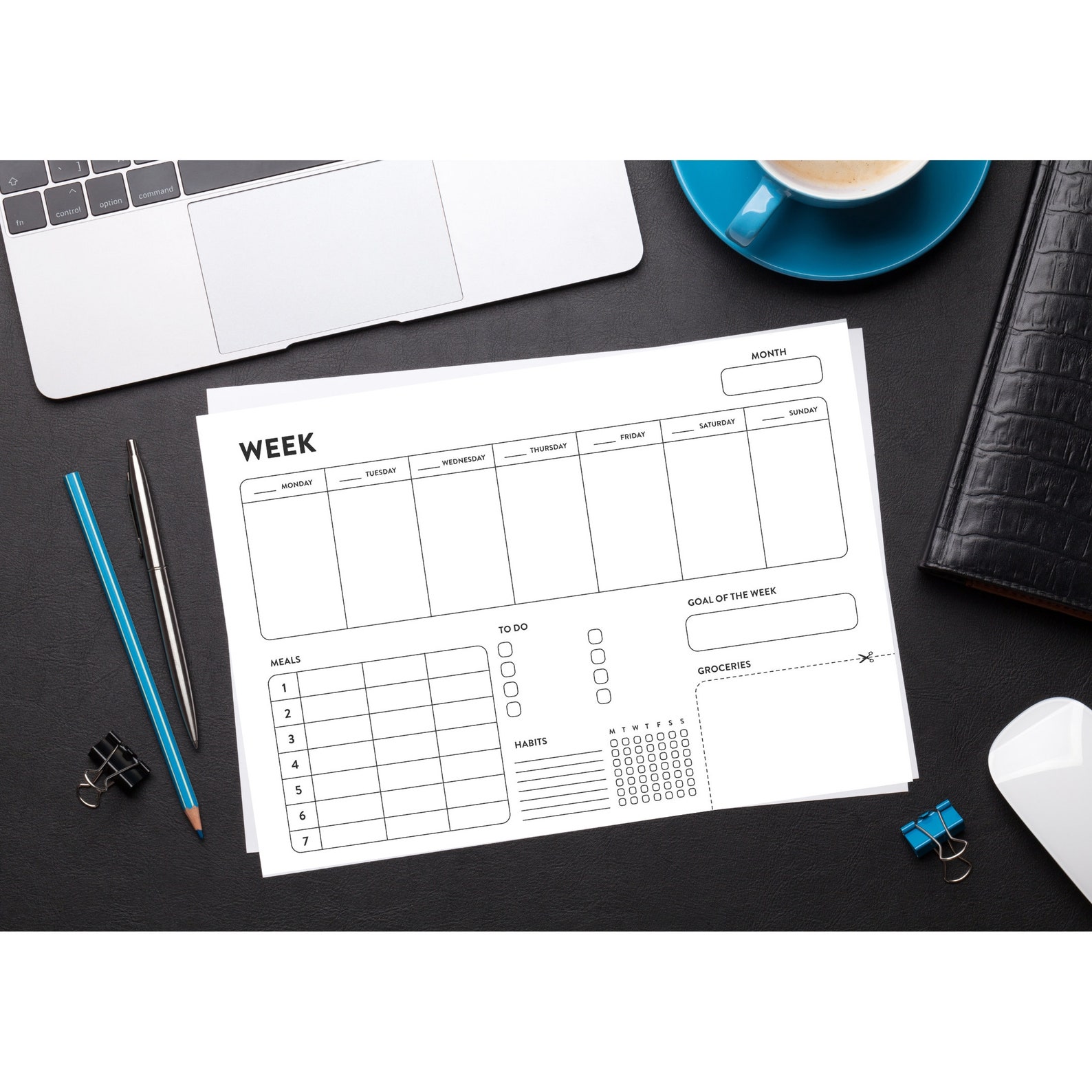 Printable Undated Weekly Planner, Landscape Minimalist Meal Organizer ...