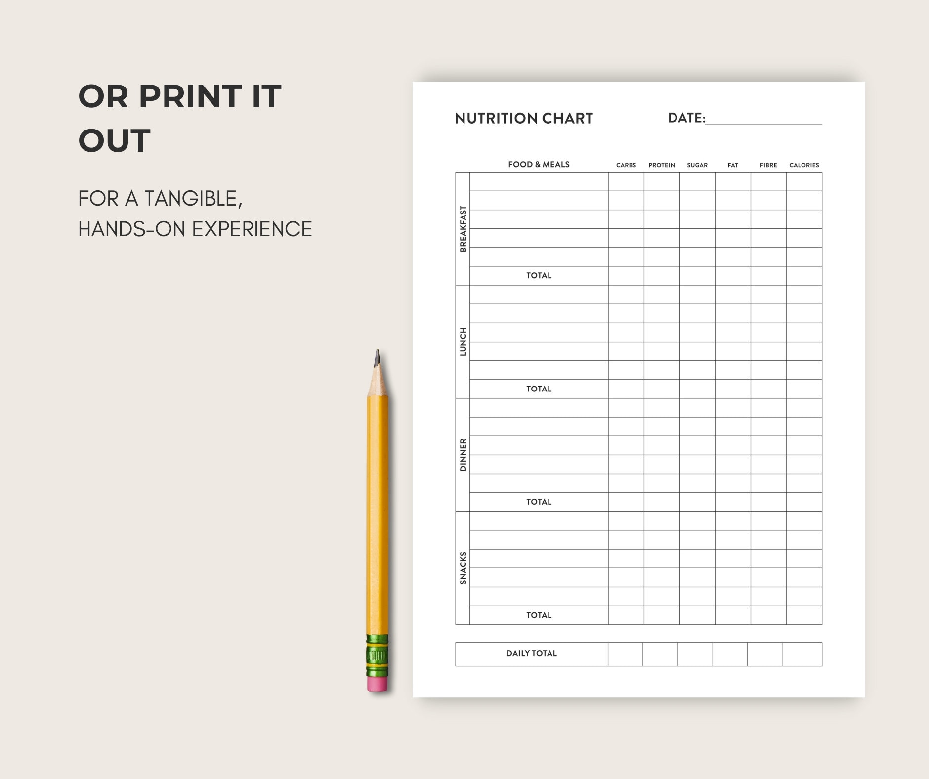 Daily Nutrition Chart, Printable/digital | Instant Download | Food Log ...