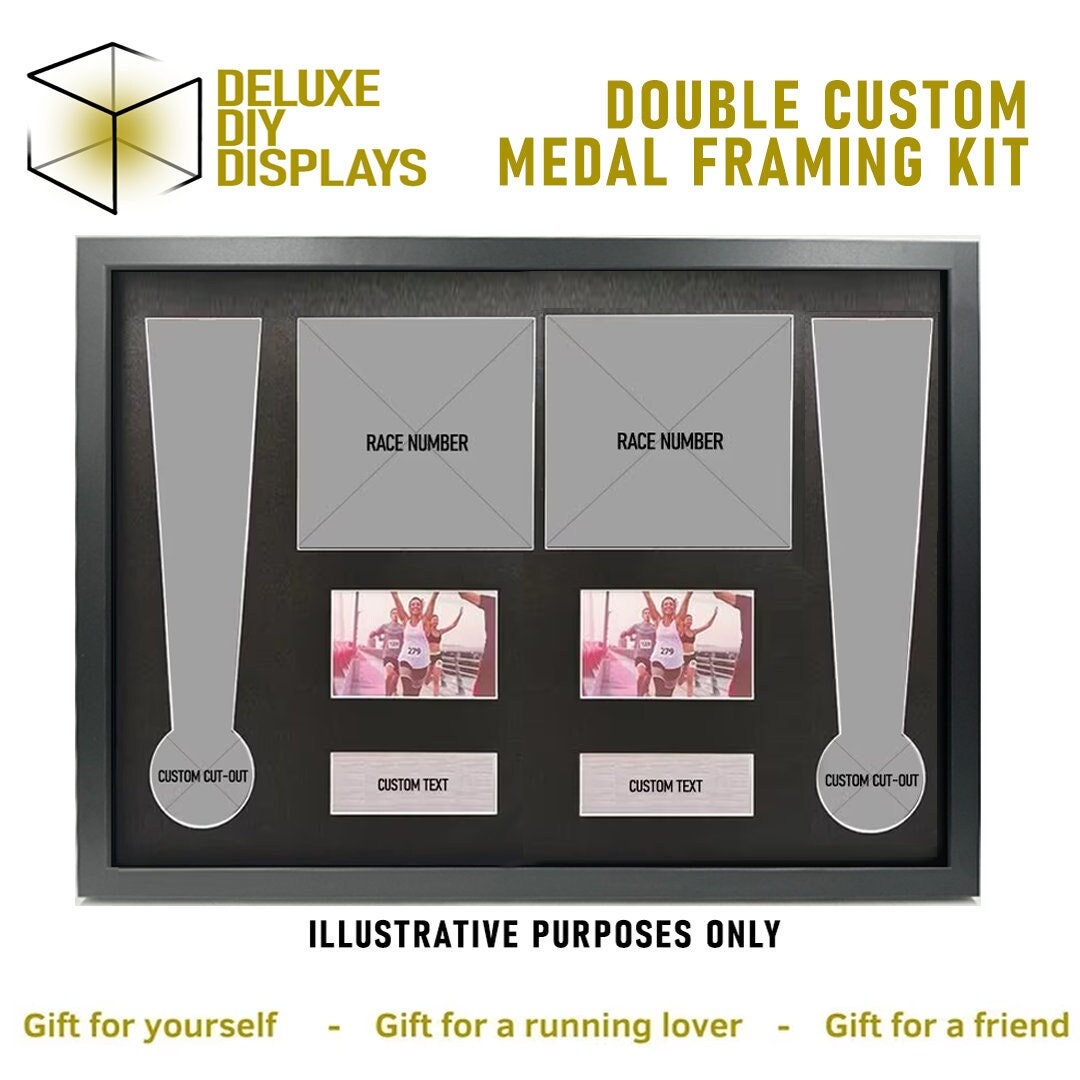 Custom Double Medals and Race Numbers Framing Kit Personalised Plaque ...