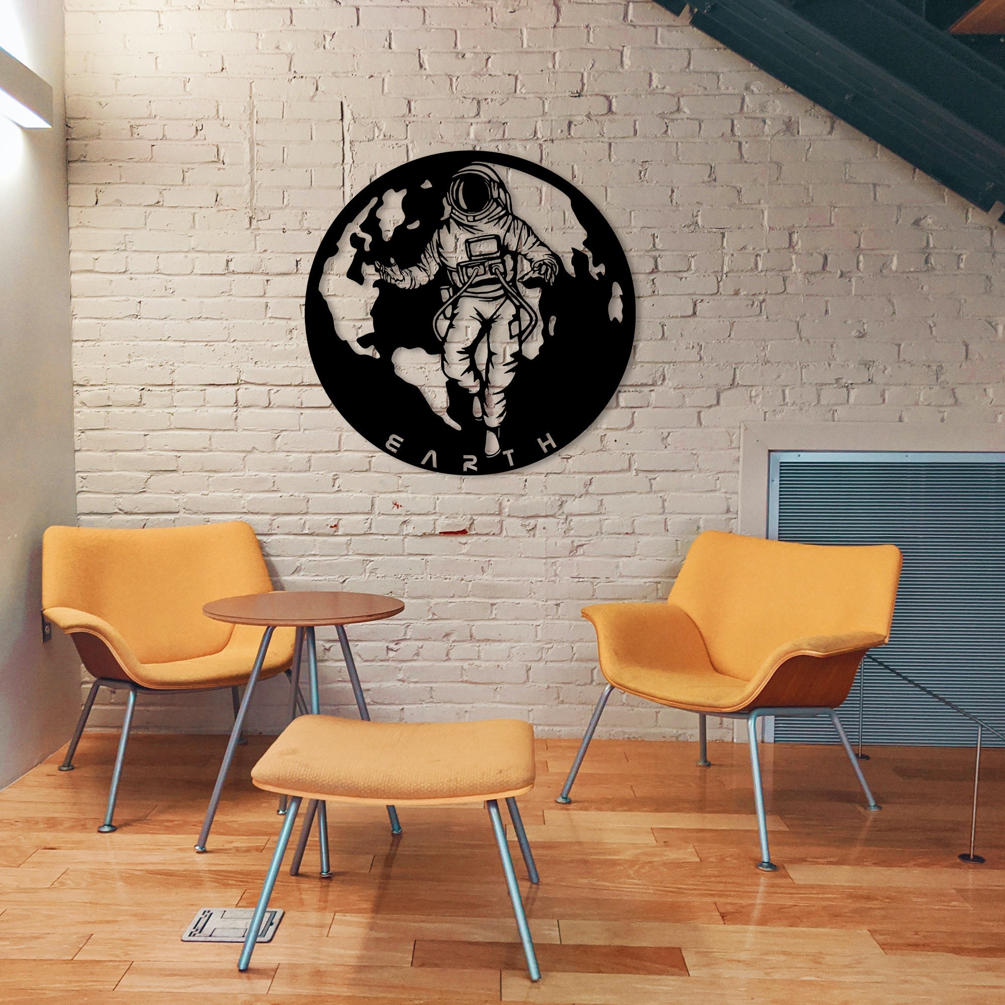 Astronaut Metal Wall Art Astronaut and Earth Space Wall - Etsy