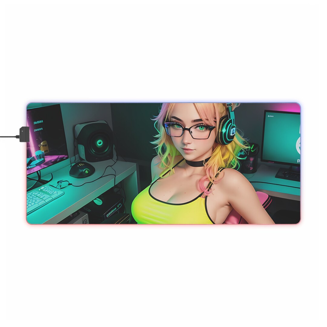 Anime Waifu Egirl Yellow LED Gaming Mouse Pad - Etsy