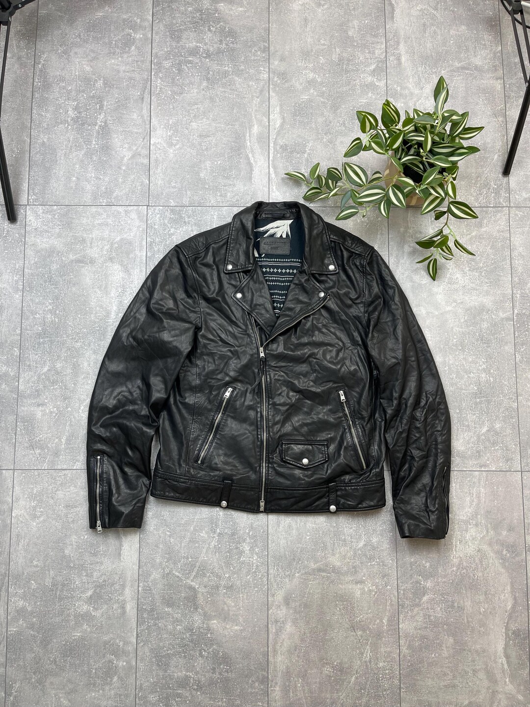 Allsaints Ace Leather Jacket Large Mens Black Biker Bomber Celebrity - Etsy