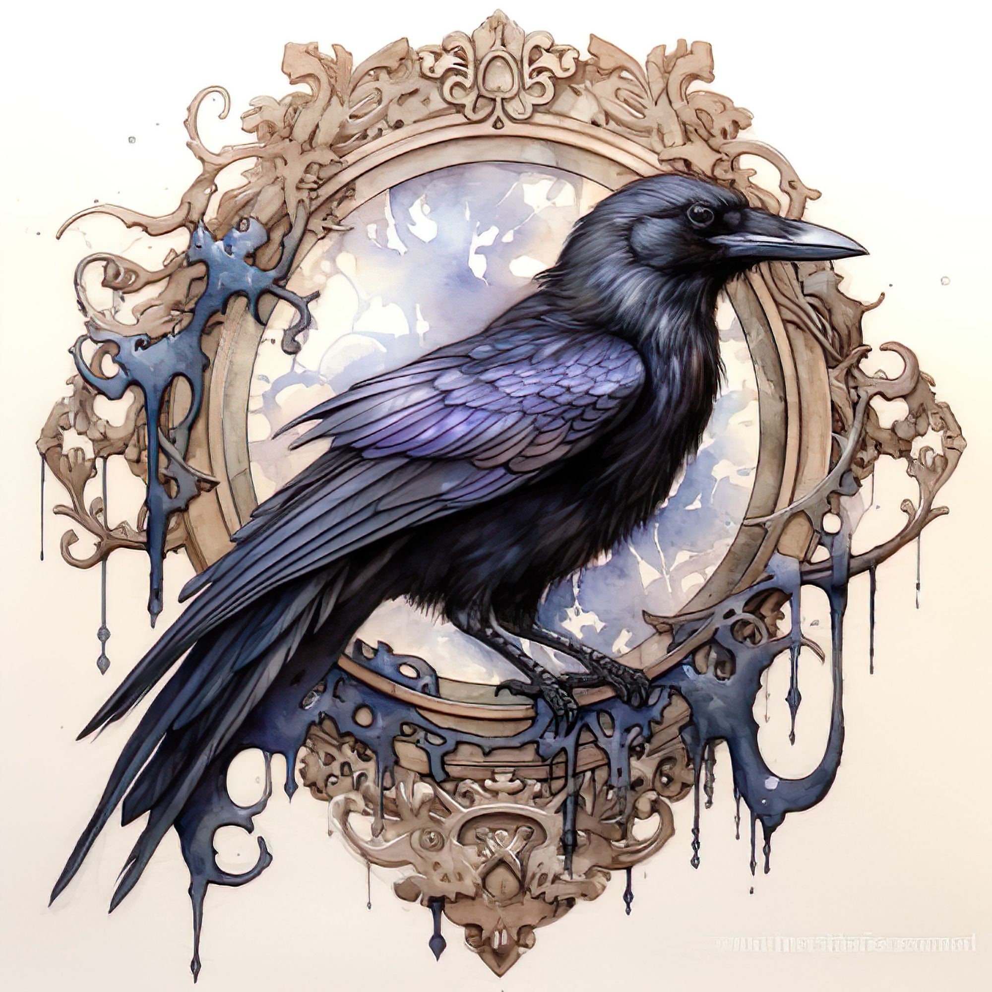 Magical Gothic Ravens Art, Digital Printable Paper Pack Junk Journal ...