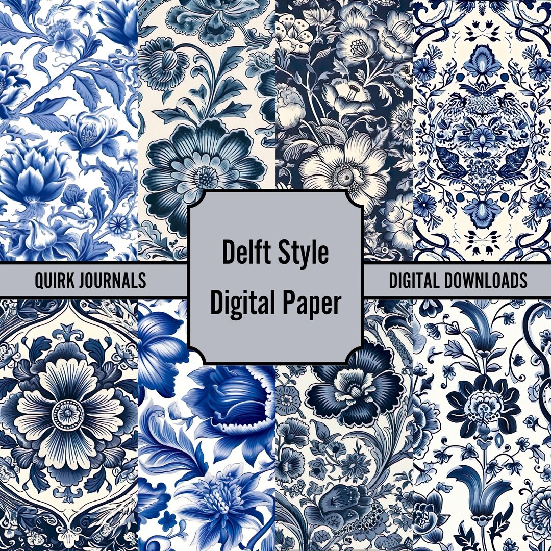 Delft Floral Pattern Digital Printables for Junk Journals - Etsy