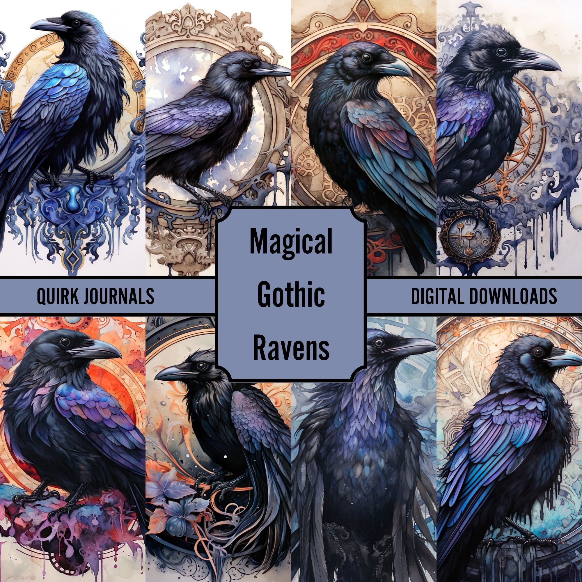 Magical Gothic Ravens Art, Digital Printable Paper Pack Junk Journal ...