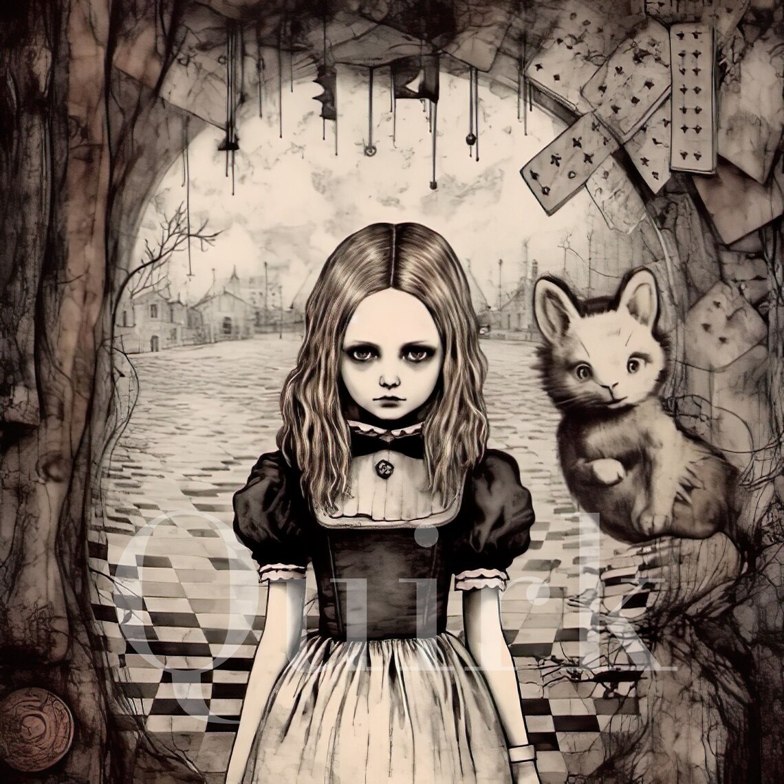 Gothic Alice In Wonderland Digital Printable Paper Pack For Junk Journals Etsy