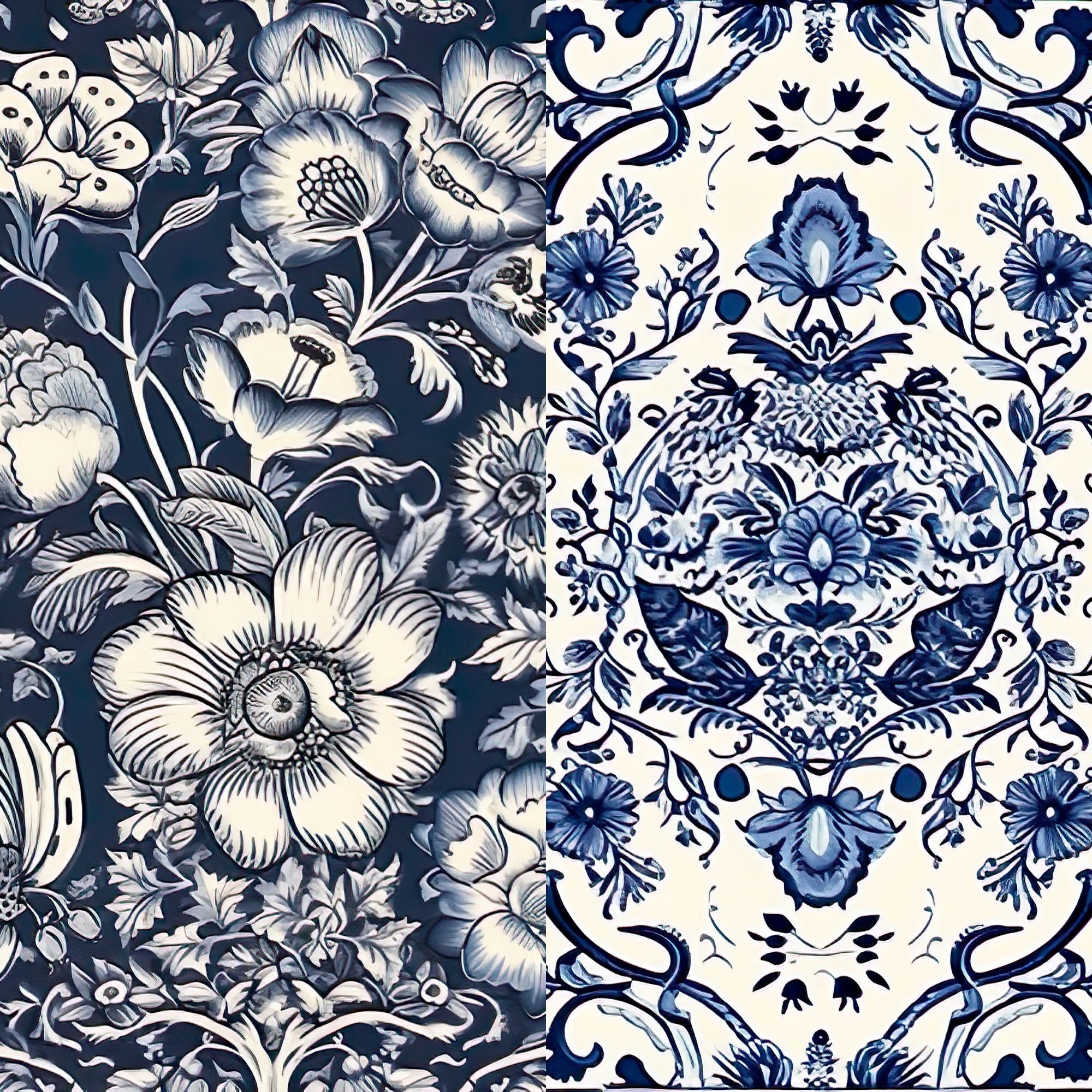 Delft Floral Pattern Digital Printables for Junk Journals - Etsy