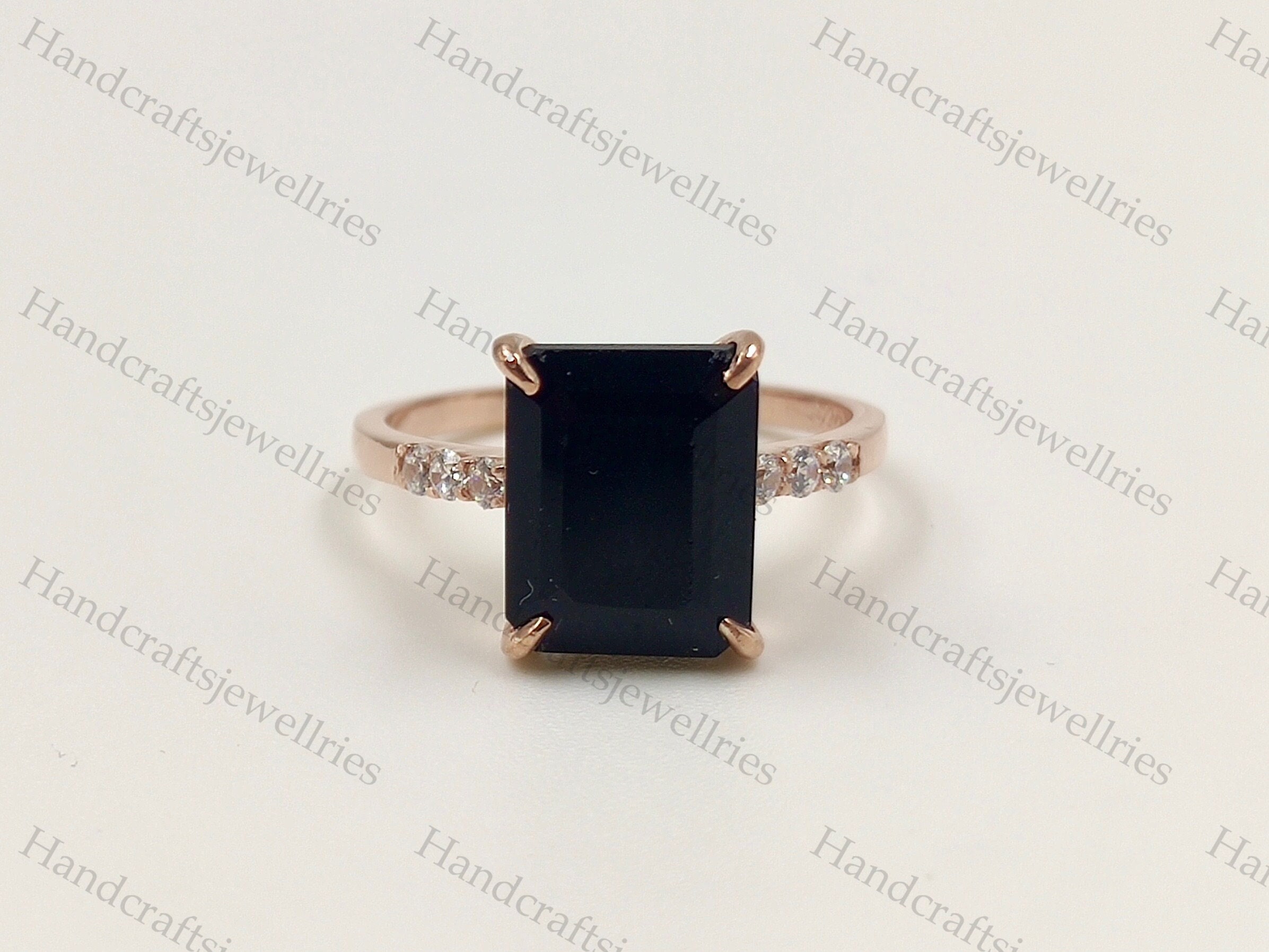 Natural Black Onyx Emerald Cut Solitaire Ring, Minimalist Black Onyx ...