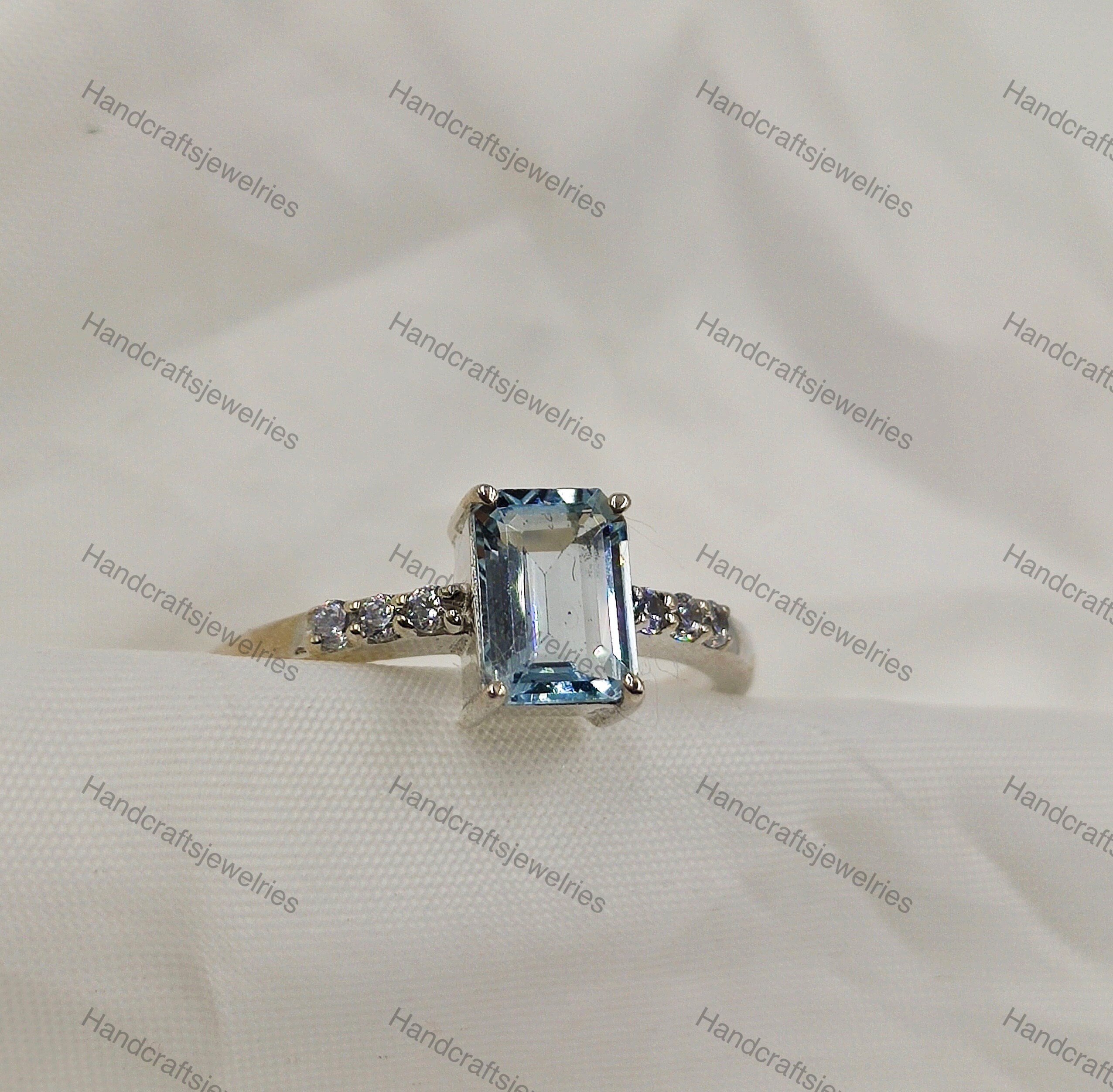 Emerald Cut Aquamarine Ring, Engagement Ring, Unique Engagement Ring ...