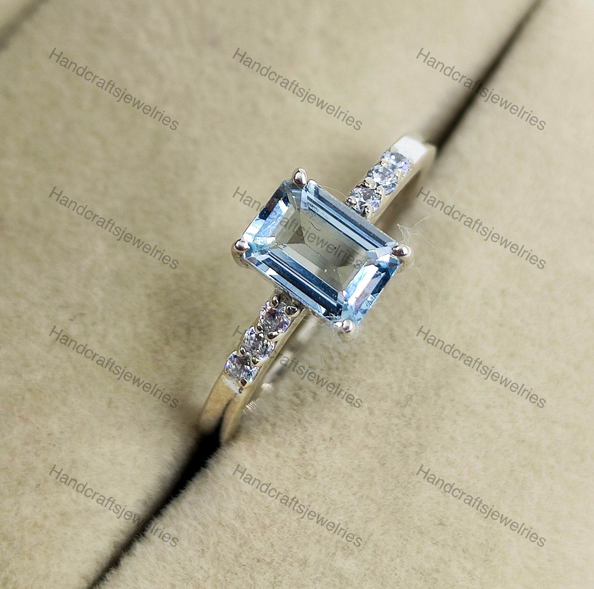 Emerald Cut Aquamarine Ring, Engagement Ring, Unique Engagement Ring, Aquamarine Solitaire Ring ...
