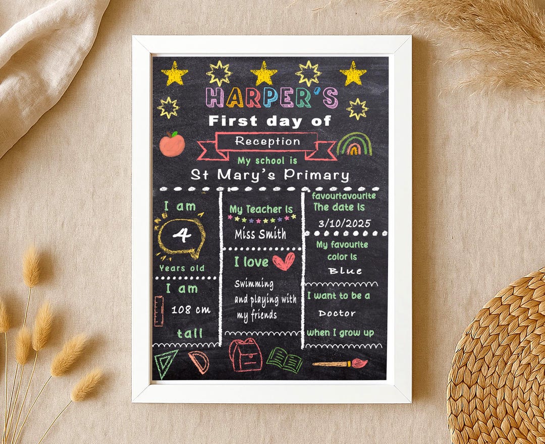 First Day of School Wall Decor Personalised Keepsake Framed Board Wall ...