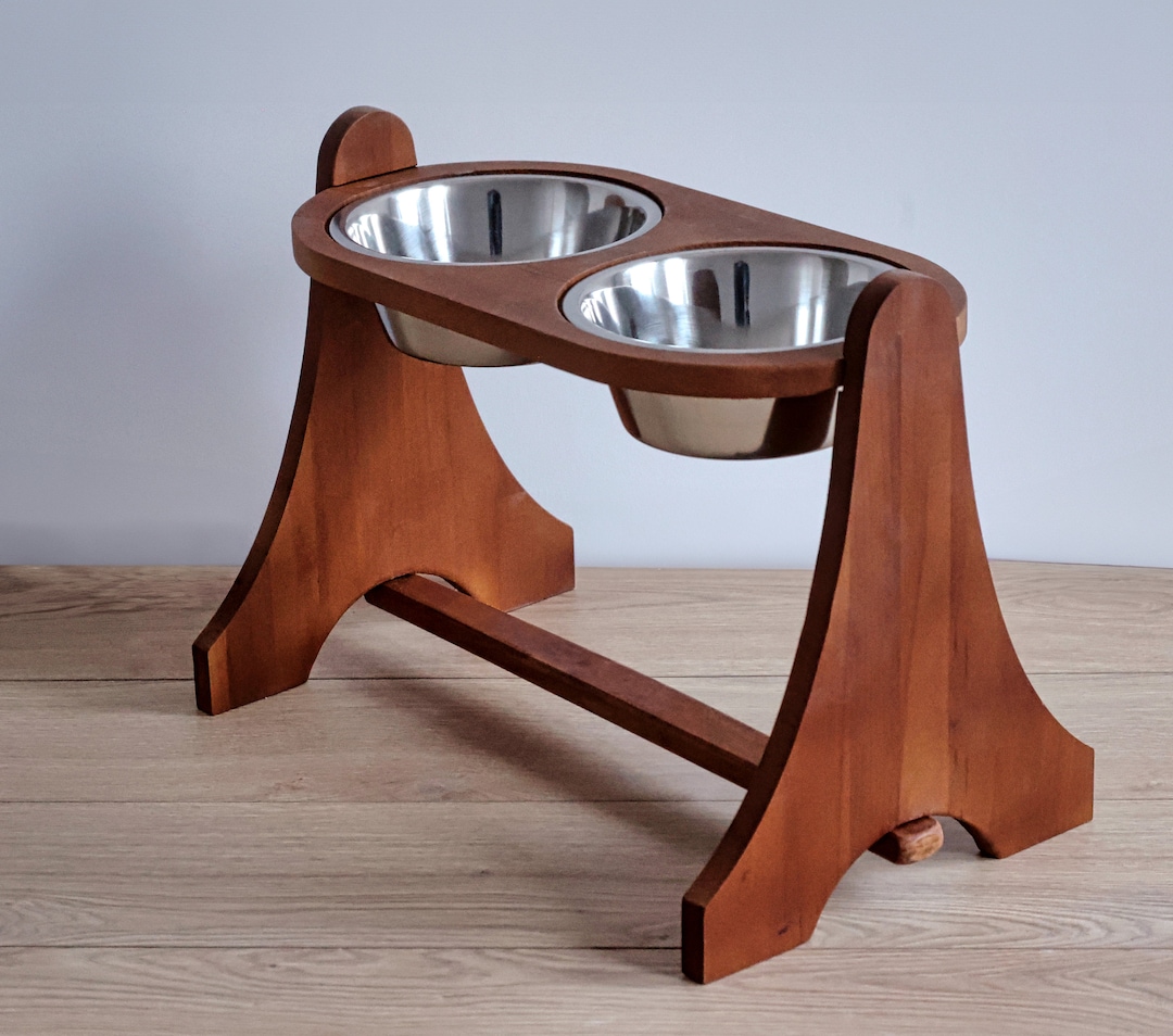 Happybowl Handcrafted Dog Feeding Stand. Natural Beech Wood. Stainless ...