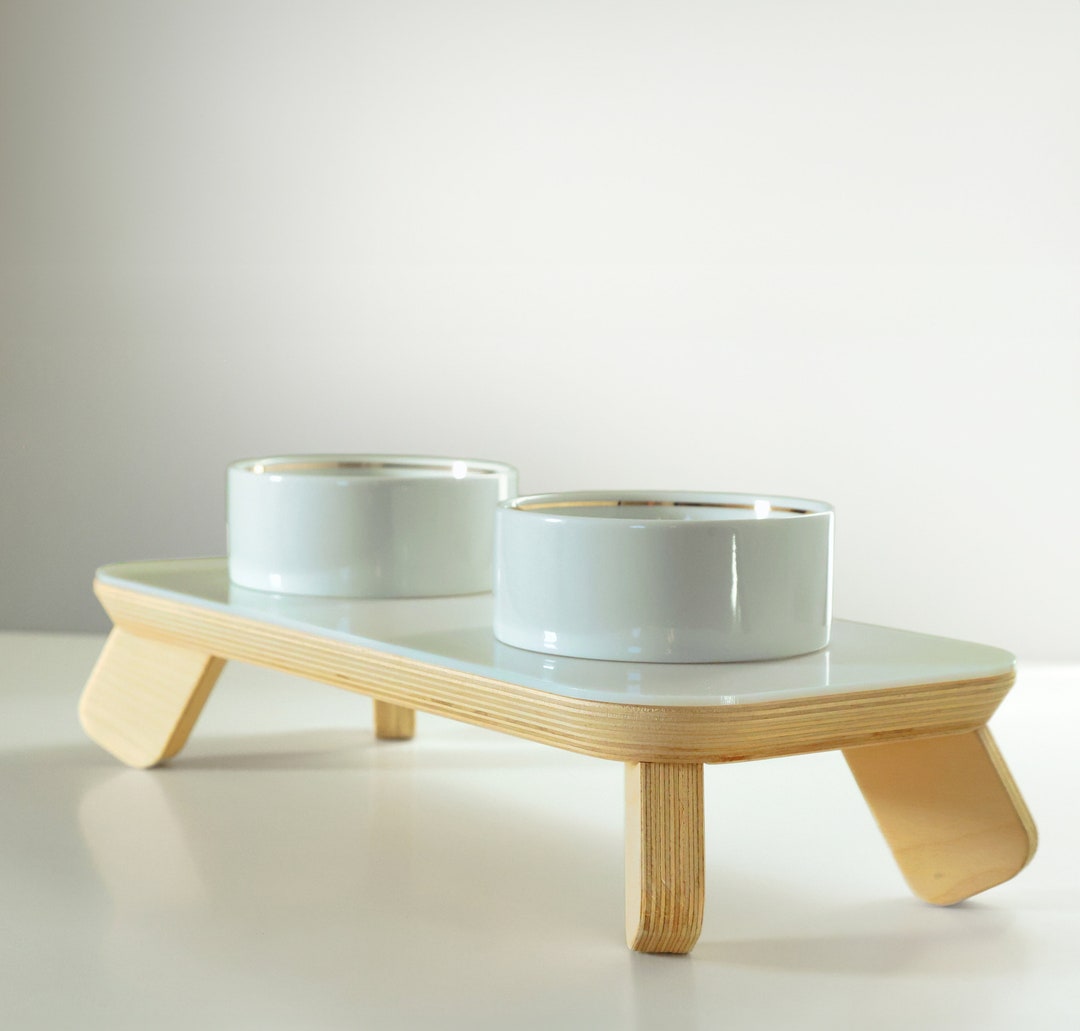 Happybowl Modern Ceramic Bowls With Plywood Elevated Stand and ...