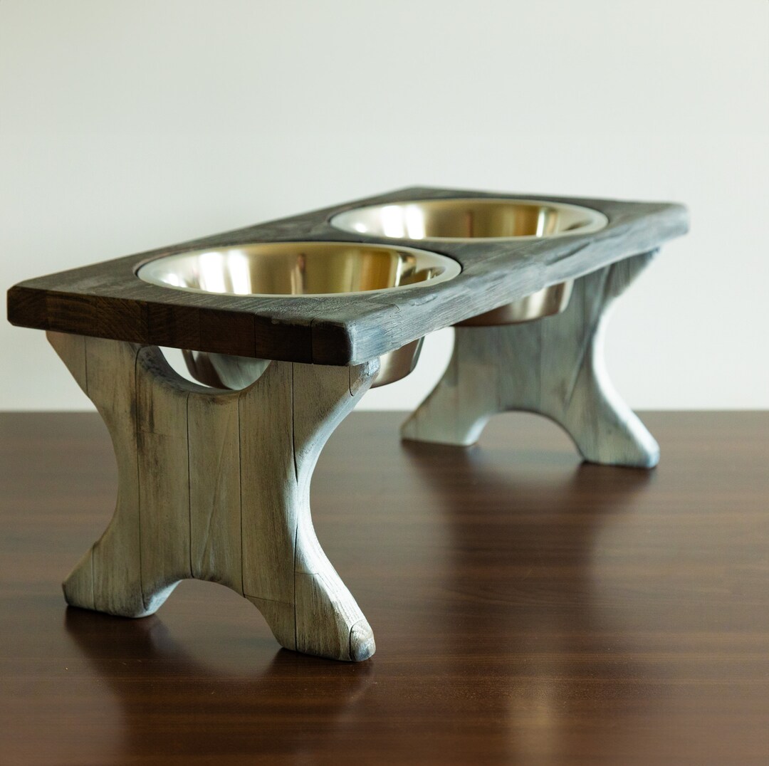 Happybowl Charred Wooden Elevated Dog Bowl Stand for Large Dogs With 2 ...