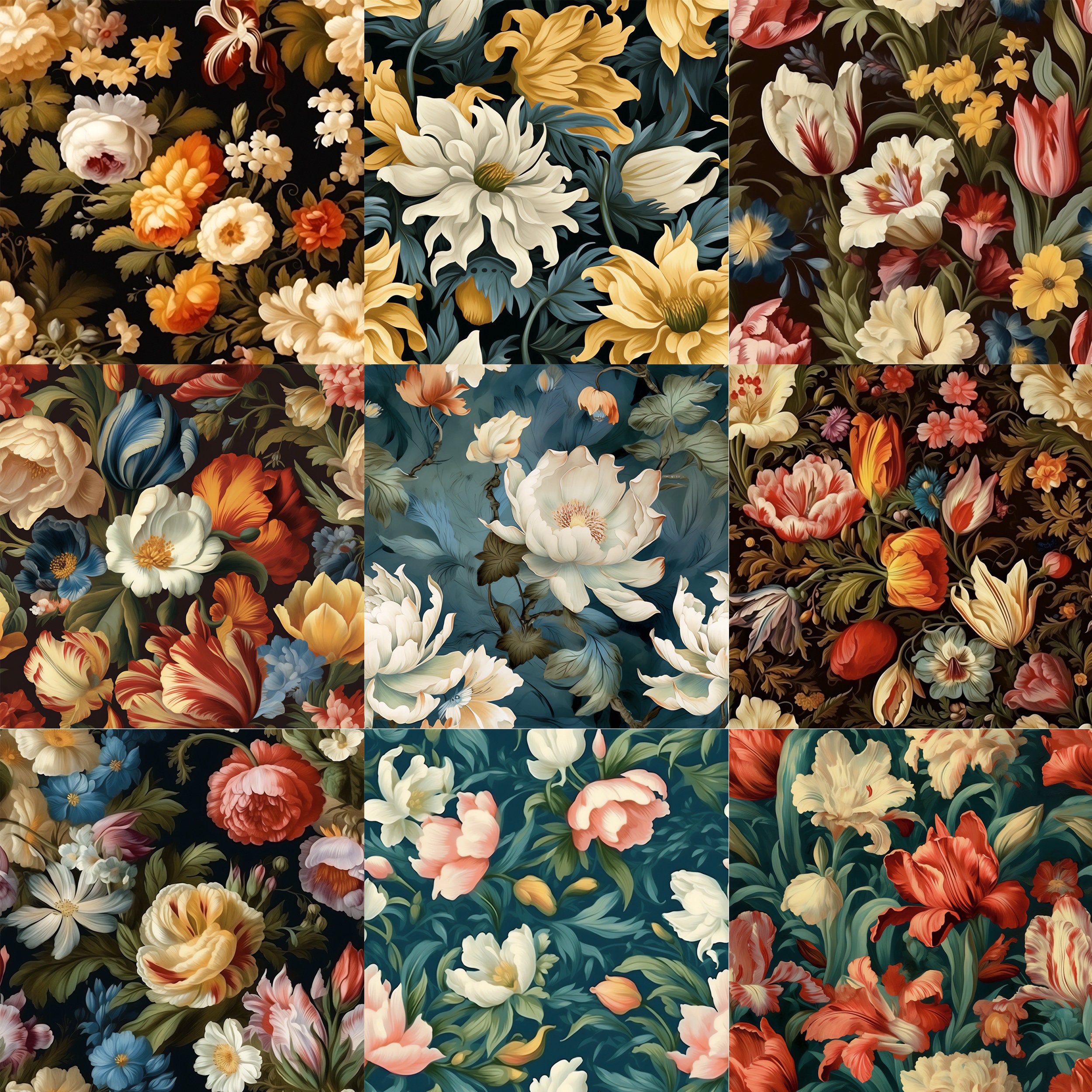 Painterly Flower Patterns Set of 20 Seamless Digital Papers DIY Crafts ...