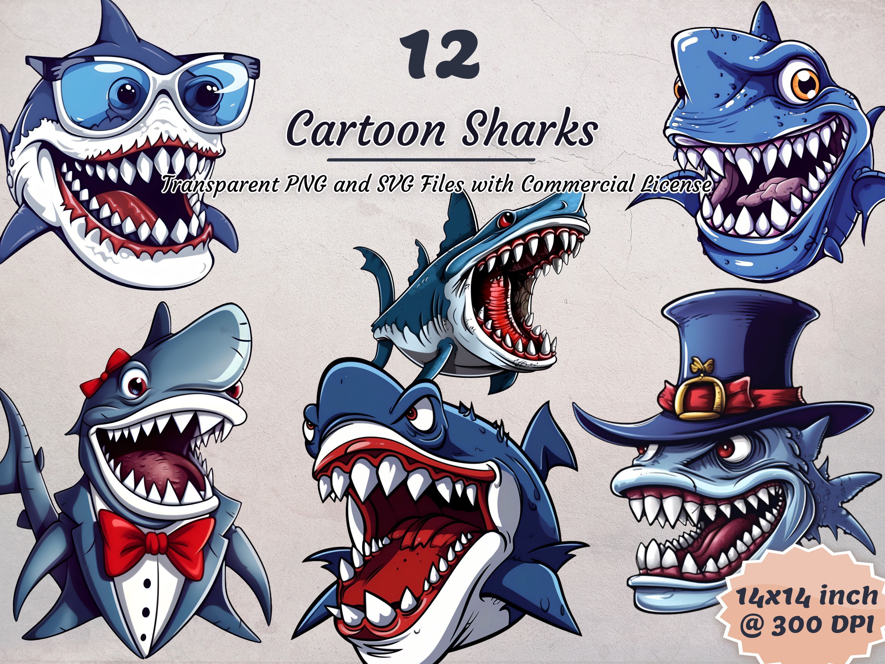 Cartoon Clipart of Crazy Sharks, 12 Transparent PNG, SVG Vector Files ...