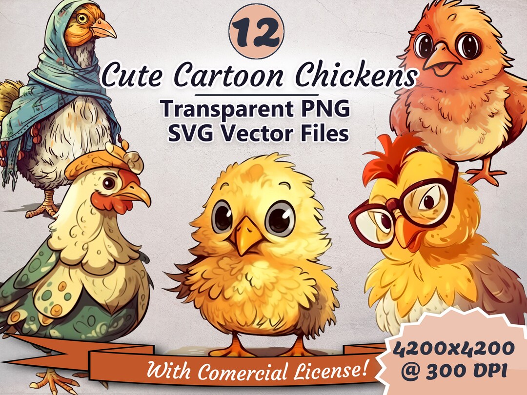 Cartoon Clipart of Cute Chickens 12 Transparent PNG and SVG - Etsy