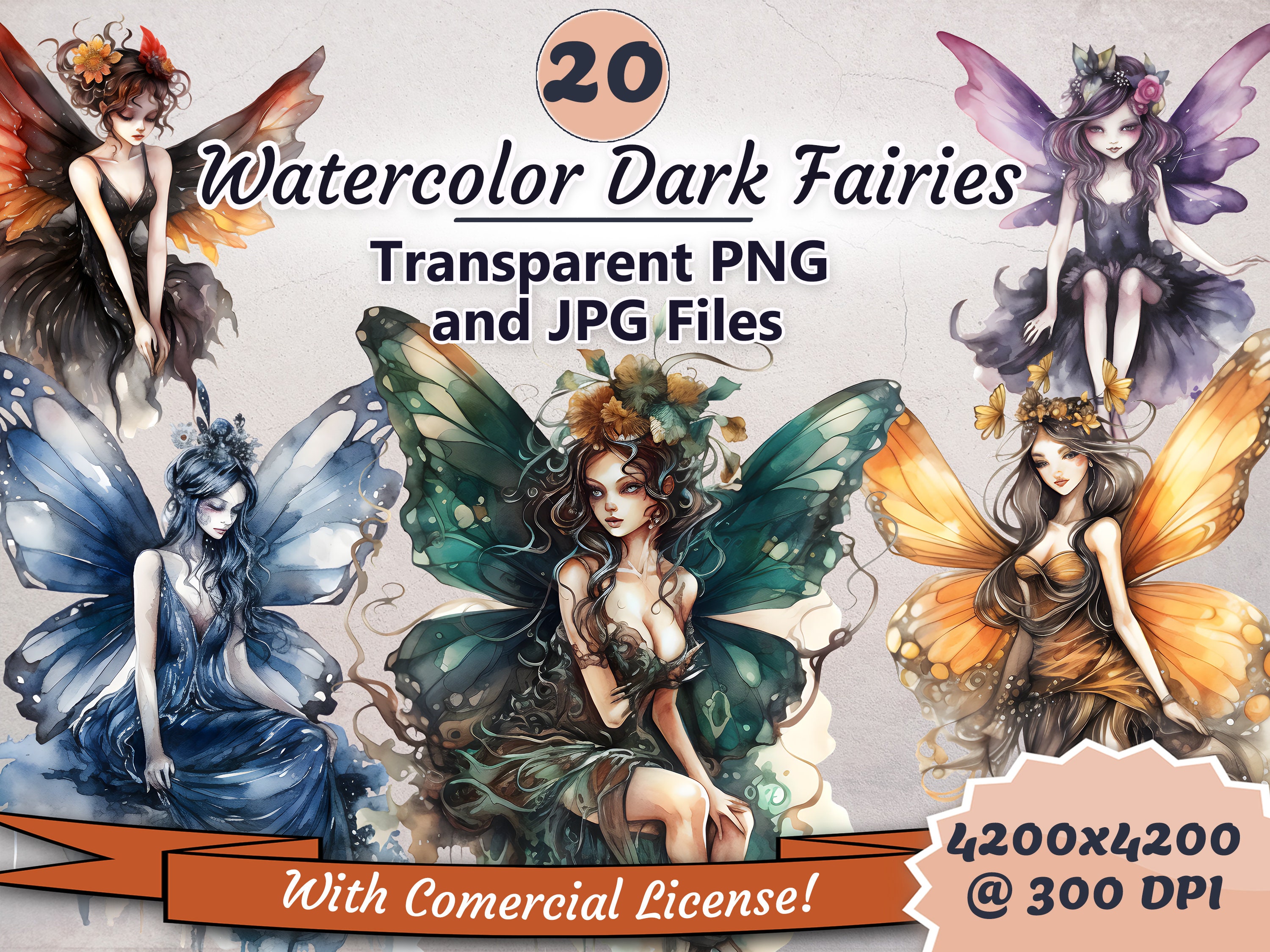 Watercolor Clipart Dark Fairies 20 Transparent PNG Fantasy - Etsy
