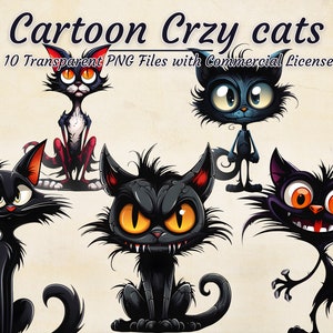 Crazy Cats Cartoon Clipart, 10 Transparent PNG Files, High Res Cartoon ...