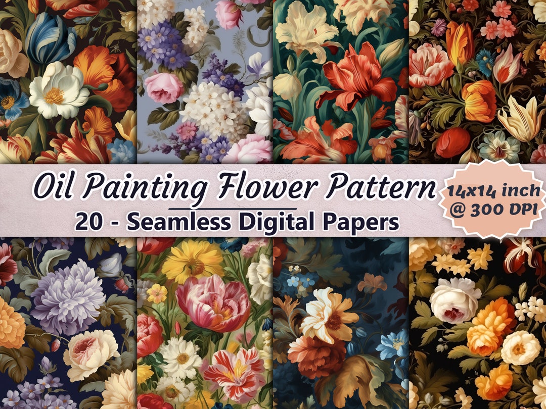Painterly Flower Patterns Set of 20 Seamless Digital Papers DIY Crafts ...