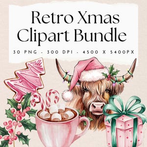 30 Pink Retro Christmas Clipart Bundle, Christmas Market, Christmas Png ...