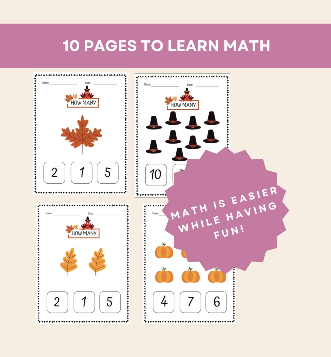 Thanksgiving Preschool Bundle, Thanksgiving Printable, Preschool Math ...