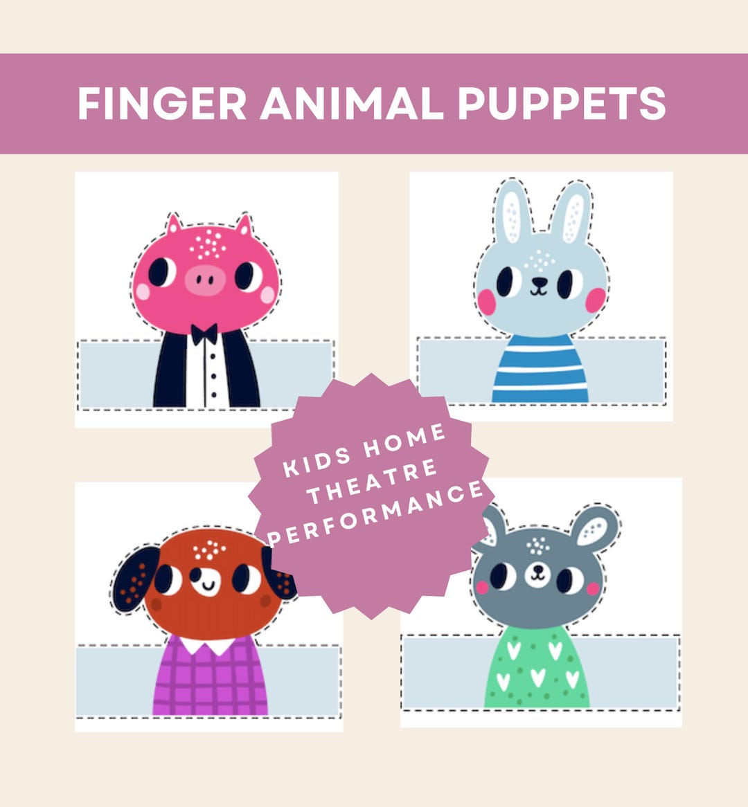 10 Finger Puppets, Papercrafts for Kids, Puppet Show, Animal Finger ...
