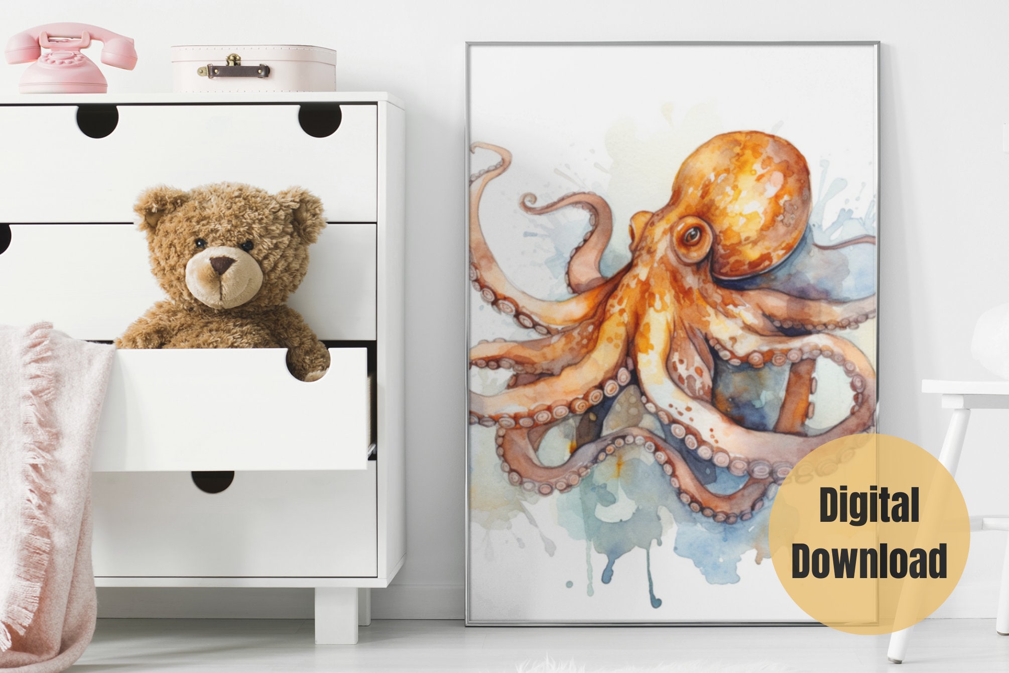 Octopus Watercolor Printable Art | Print Poster Decor Art Watercolor ...