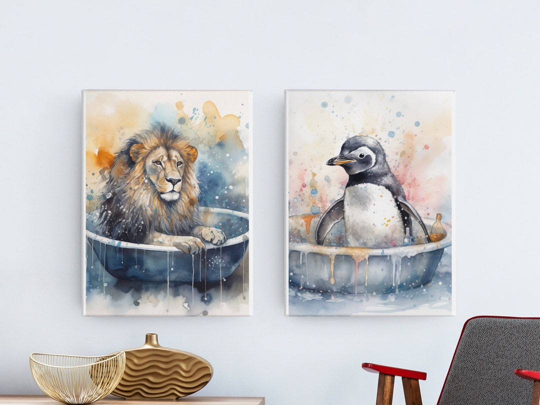 Lion & Pengiun Watercolor Printable Art Print Poster Decor - Etsy