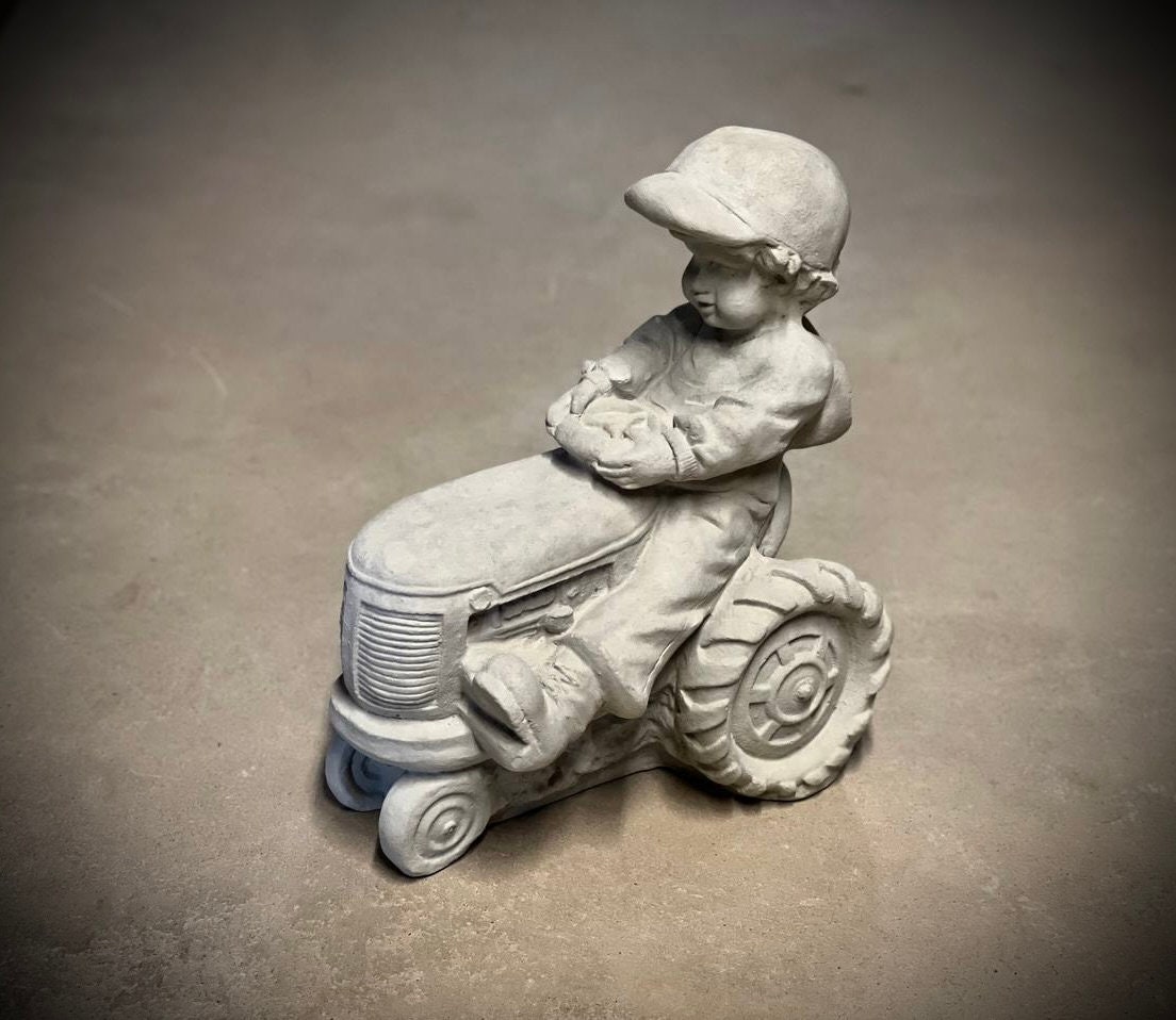 Boy on Tractor Statue Concrete Boy With Tractor Figure Outdoor - Etsy