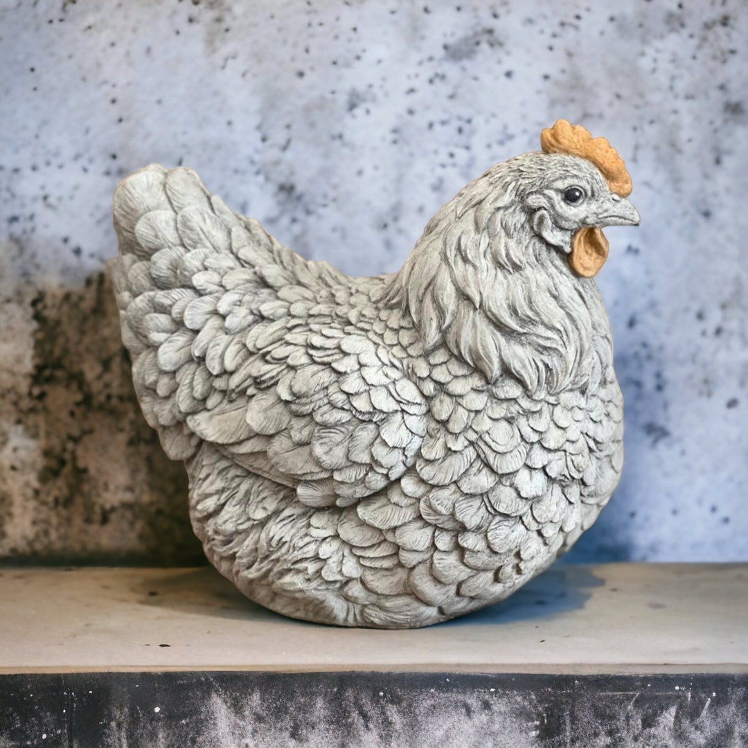 Concrete Hen Chicken Statue Sitting Hen Chicken Figurine Farm Stone ...