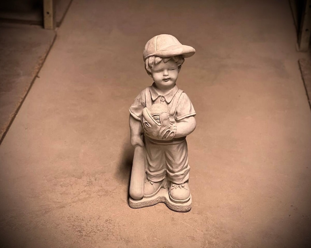 Concrete Baseball Boy Standing Statue Realistic Baseball Child Figurine ...