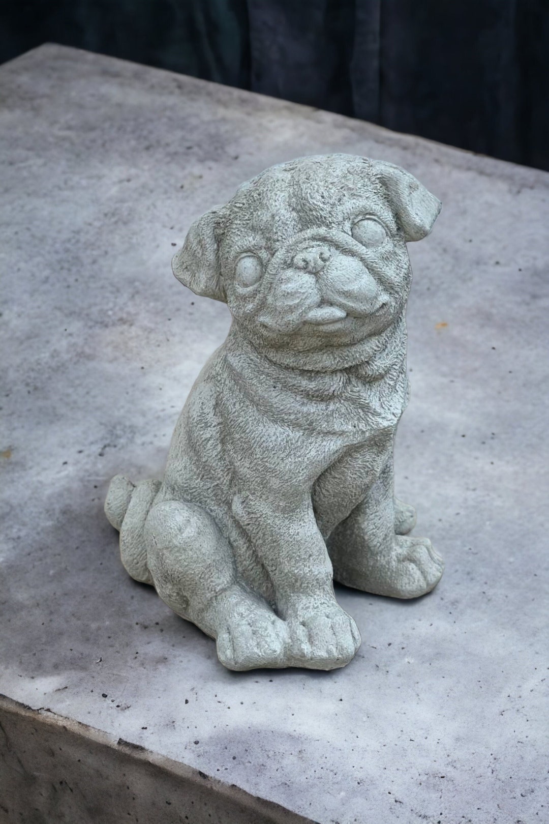 Sitting Pug Puppy Statue Concrete Resting Pug Figurine Outdoor or ...