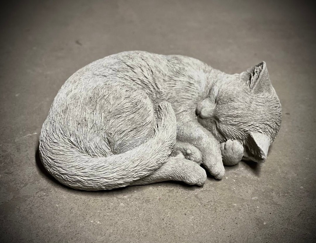 Concrete Cat Laying on Back Statue Detailed Cat Figure Sleeping Kitty ...