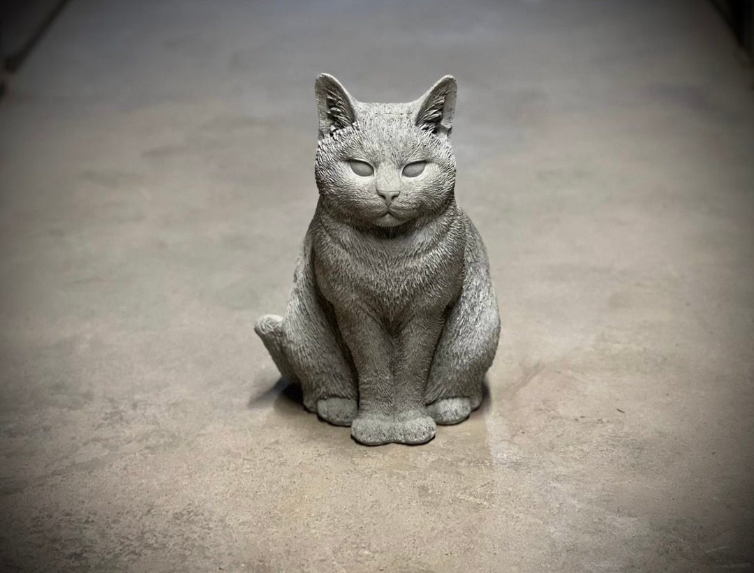 Concrete Sitting Cat Statue Detailed Cat Figure Indoor or Outdoor Cat ...