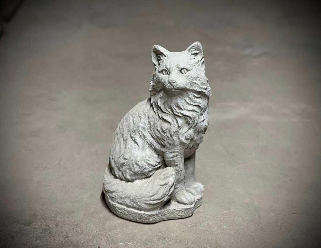 Concrete Cat Statue Sitting Cat Figure Detailed Kitty Figurine Outdoor ...