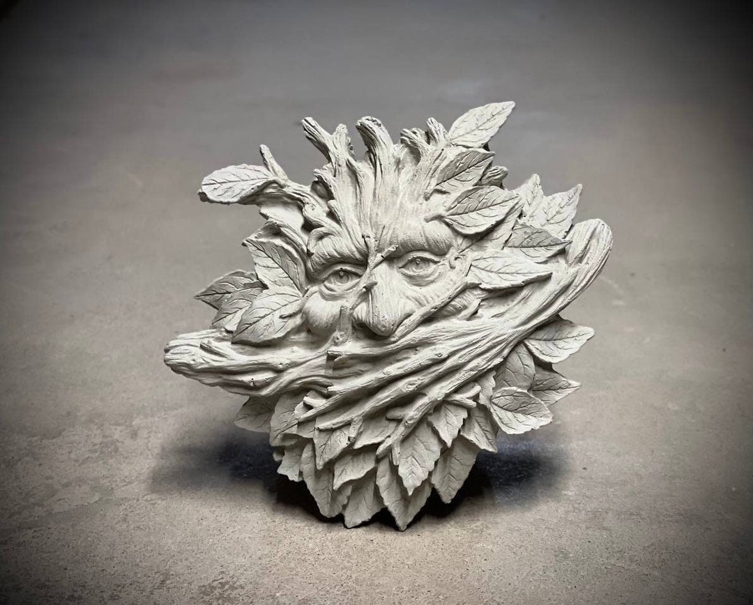 Concrete Wood Face Statue Fairy Garden Figure Stone Face Sculpture - Etsy