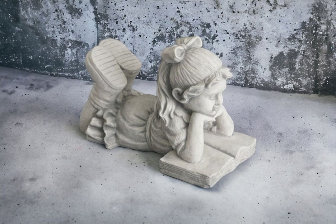 Girl Reading Book Statue Concrete Laying Girl With Book Figure Massive ...