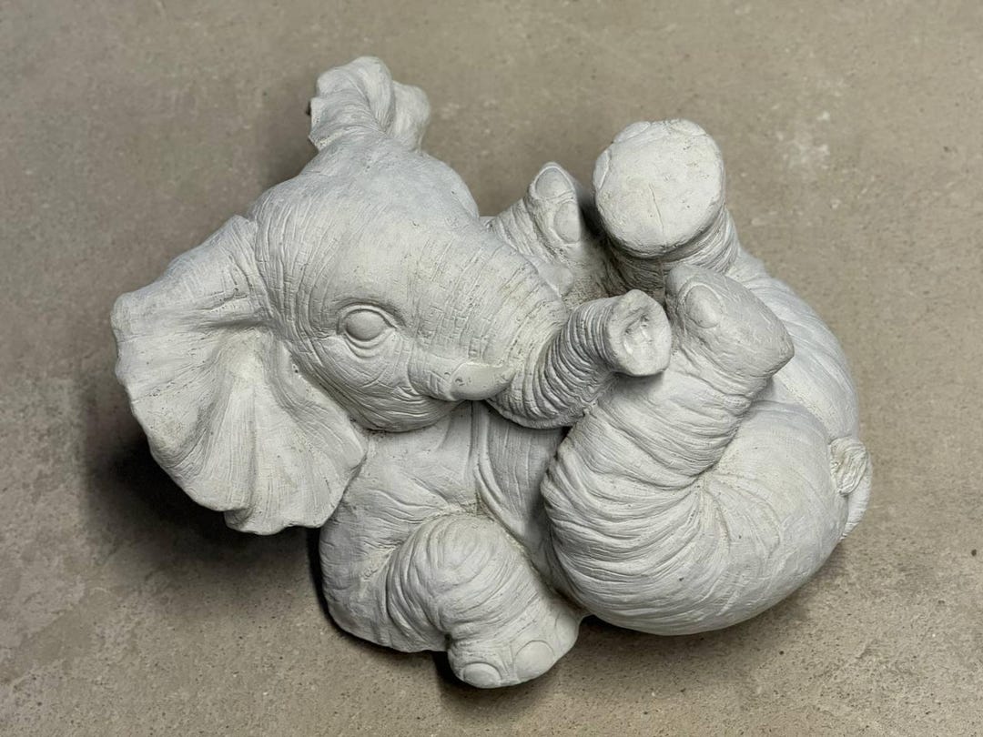 Playful Elephant Laying on Back Figure Stone Elephant Statue Concrete ...