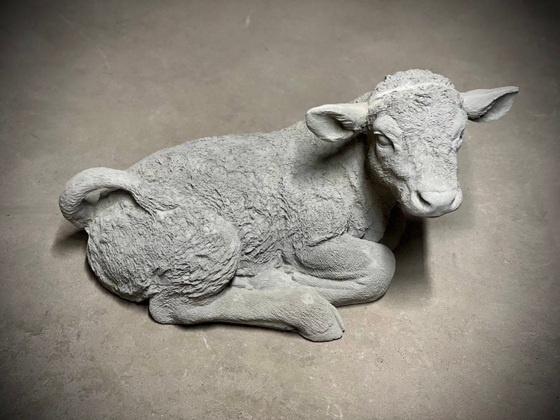 Concrete Laying Calf Statue Detailed Resting Cow Figurine - Etsy