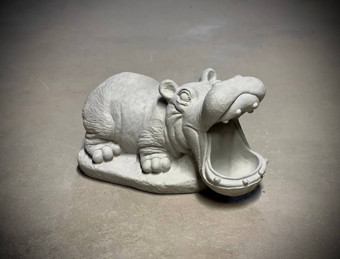 African Hippo With Open Mouth Statue Concrete Hippo on Base Sculpture ...