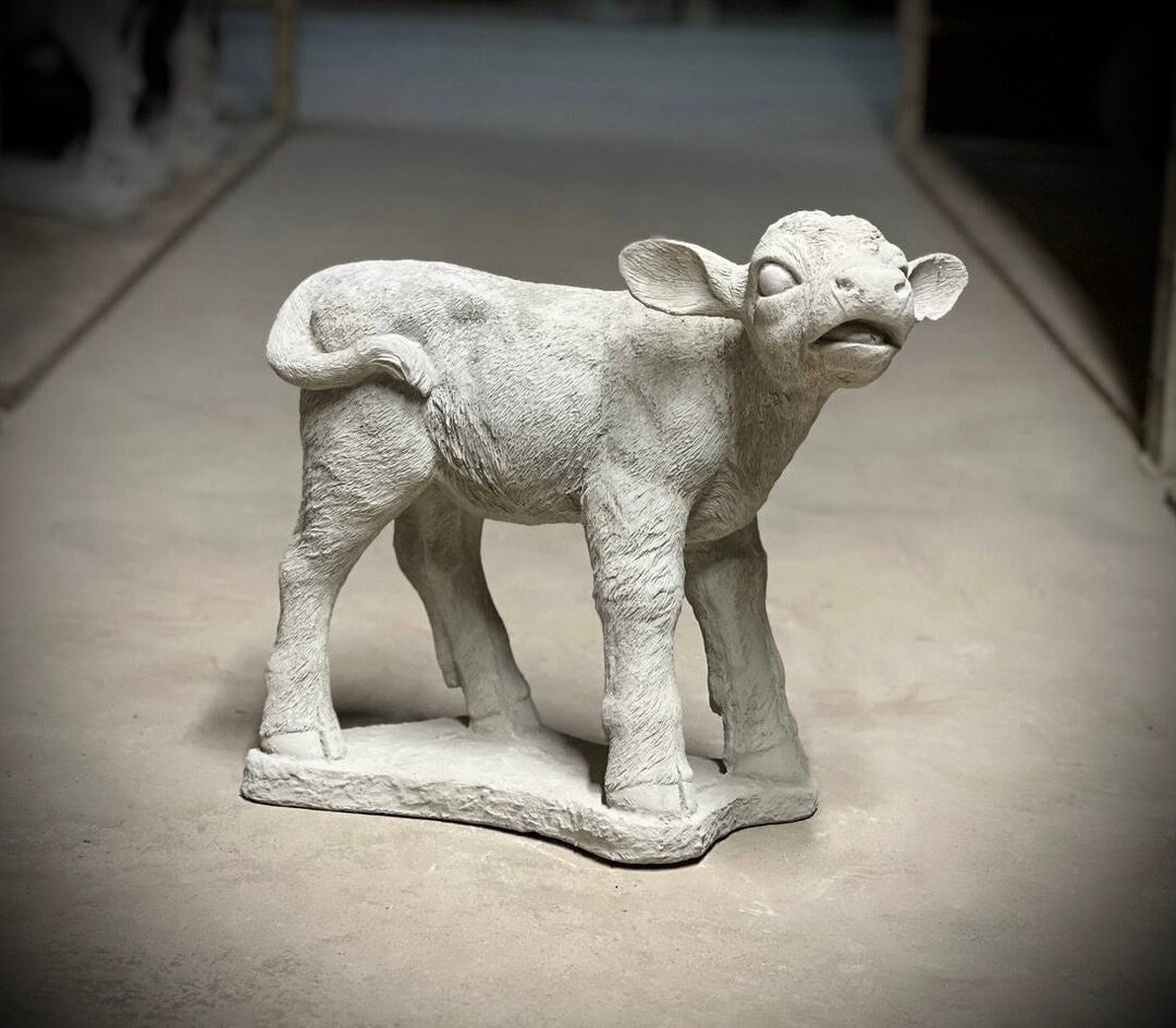 Realistic Standing Calf Statue Concrete Detailed Cow Figurine Outdoor ...