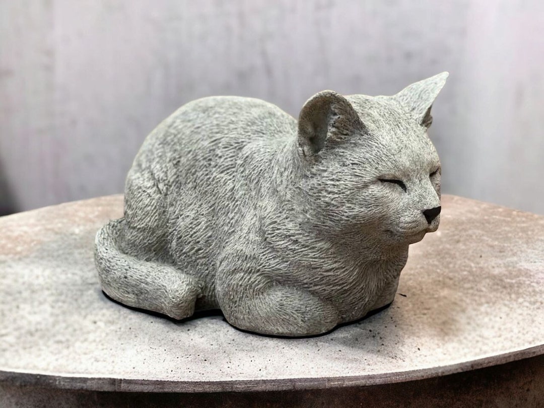 Crouching Kitten Statue Grey Detailed Cat Sculpture Garden Pet Memorial ...