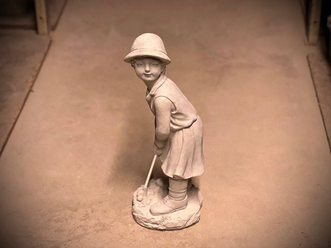 Girl Golf Player Statue Concrete Standing Girl Golfer With Club Figure ...