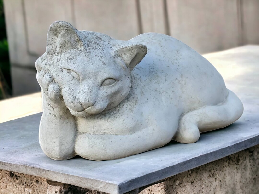 The Thinker Cat Statue Concrete Curious Kitten Sculpture Laying Kitty ...
