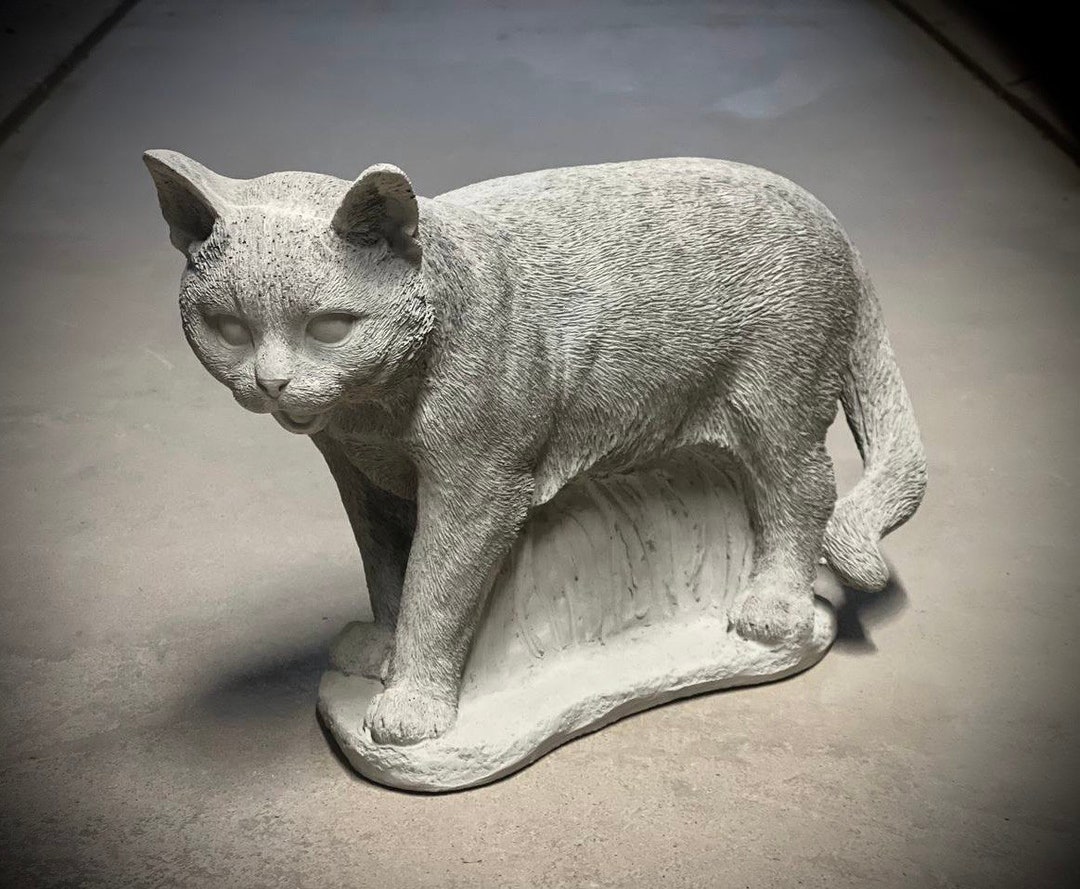 Massive Angry Cat Statue Concrete House Cat Figurine Real Size Kitty ...