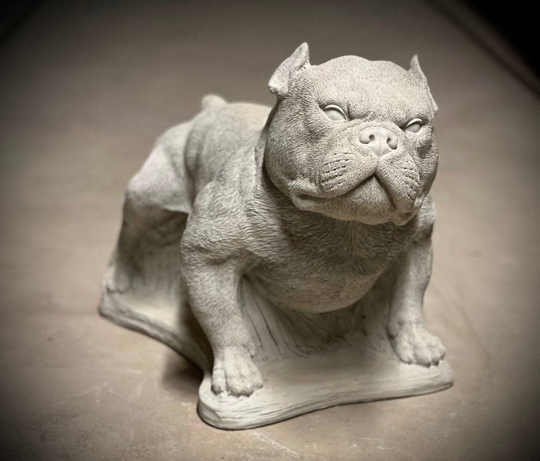 Massive American Bully Dog on Base Statue Concrete Bulldog Memorial ...