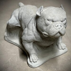 Massive American Bully Dog on Base Statue Concrete Bulldog Memorial ...