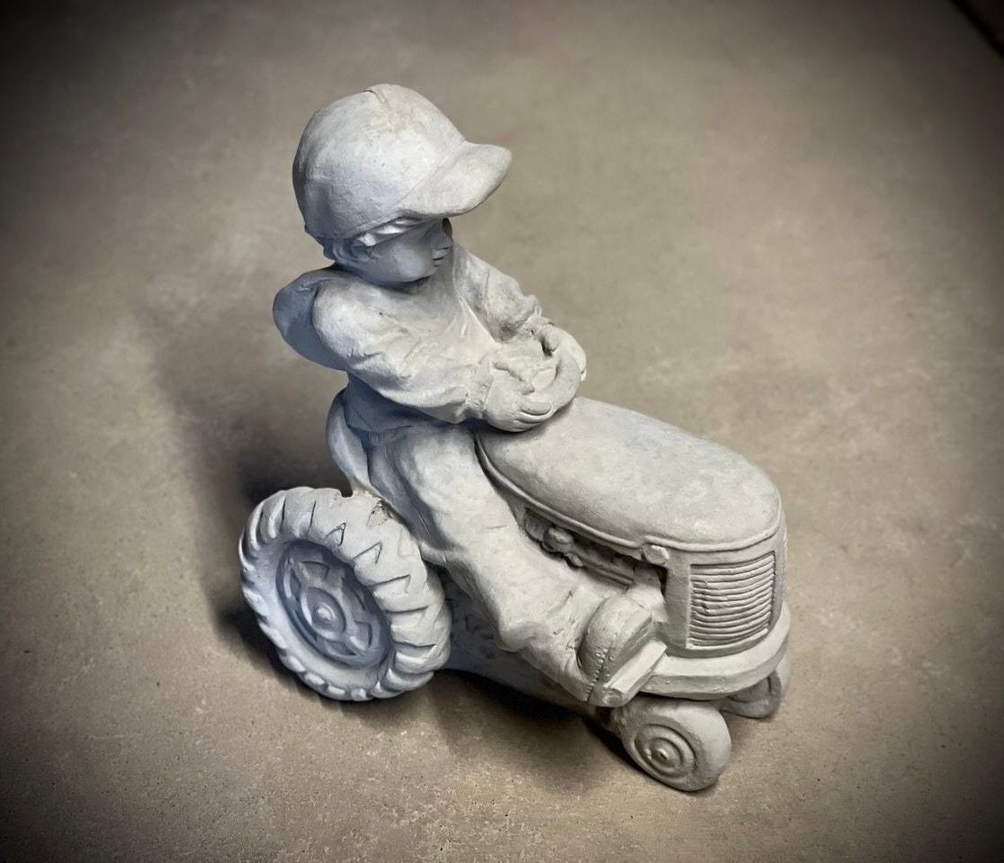 Boy on Tractor Statue Concrete Boy With Tractor Figure Outdoor - Etsy